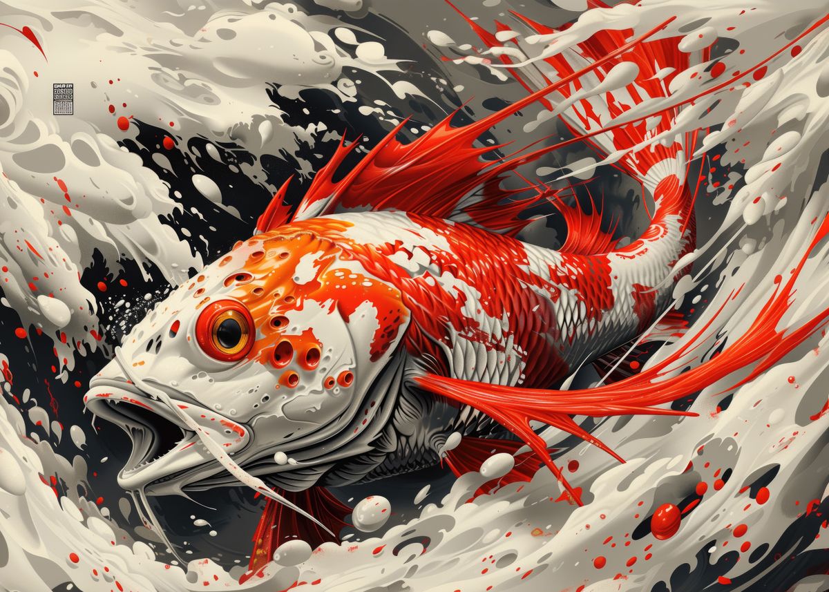 'Koi Fish Splash' Poster, picture, metal print, paint by Wall Harmonic ...