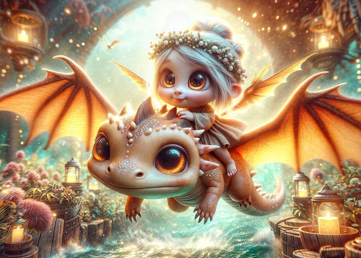 'Fairy Riding Dragon' Poster, picture, metal print, paint by SeveIA ...