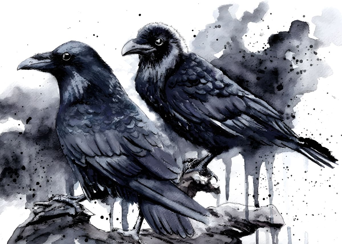 'Two Ravens Watercolor' Poster, picture, metal print, paint by Dream ...