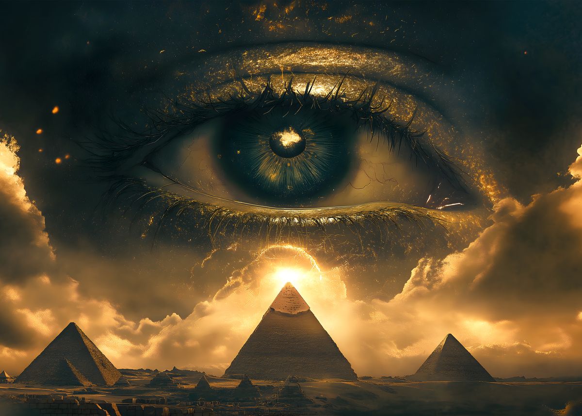 'Eye of Ra and 3 Pyramids in Egypt' Poster, picture, metal print, paint ...