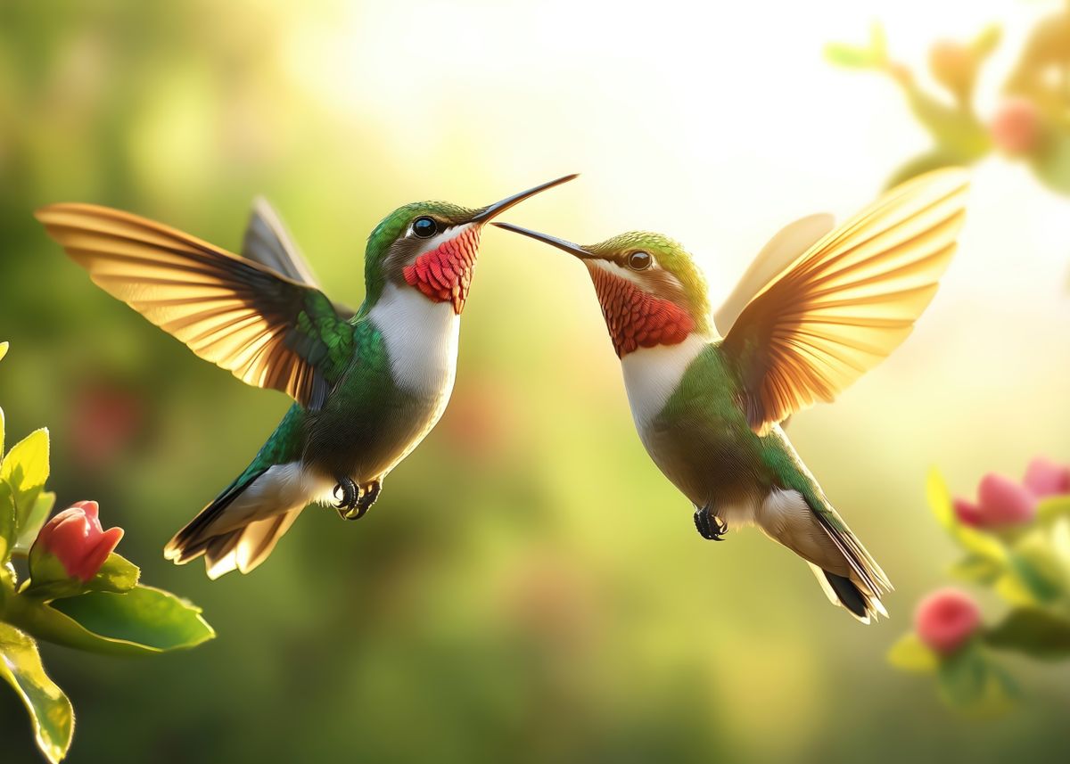 'Hummingbird Couple in Flight' Poster, picture, metal print, paint by ...