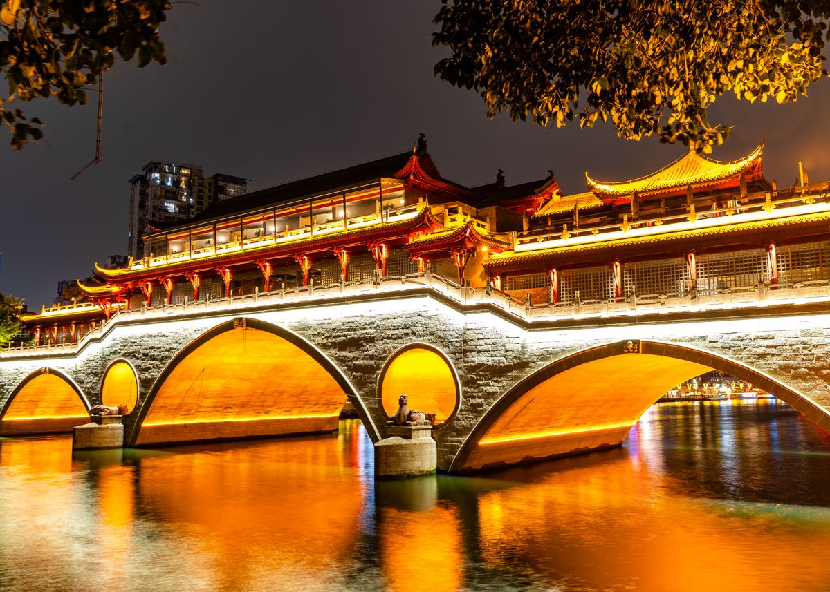 'Anshun Bridge in Chengdu' Poster, picture, metal print, paint by Pynot | Displate