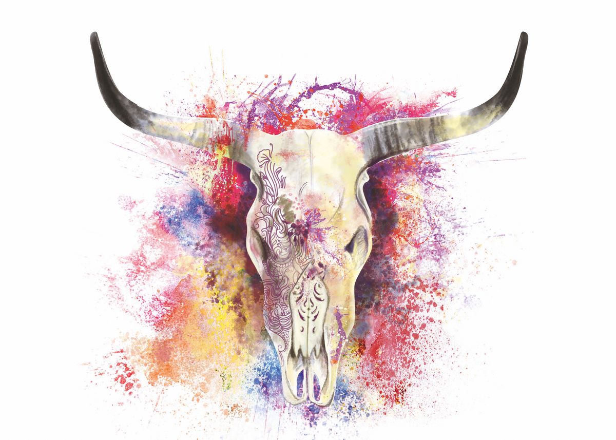 'Colorful Bull Skull Art' Poster, picture, metal print, paint by ...