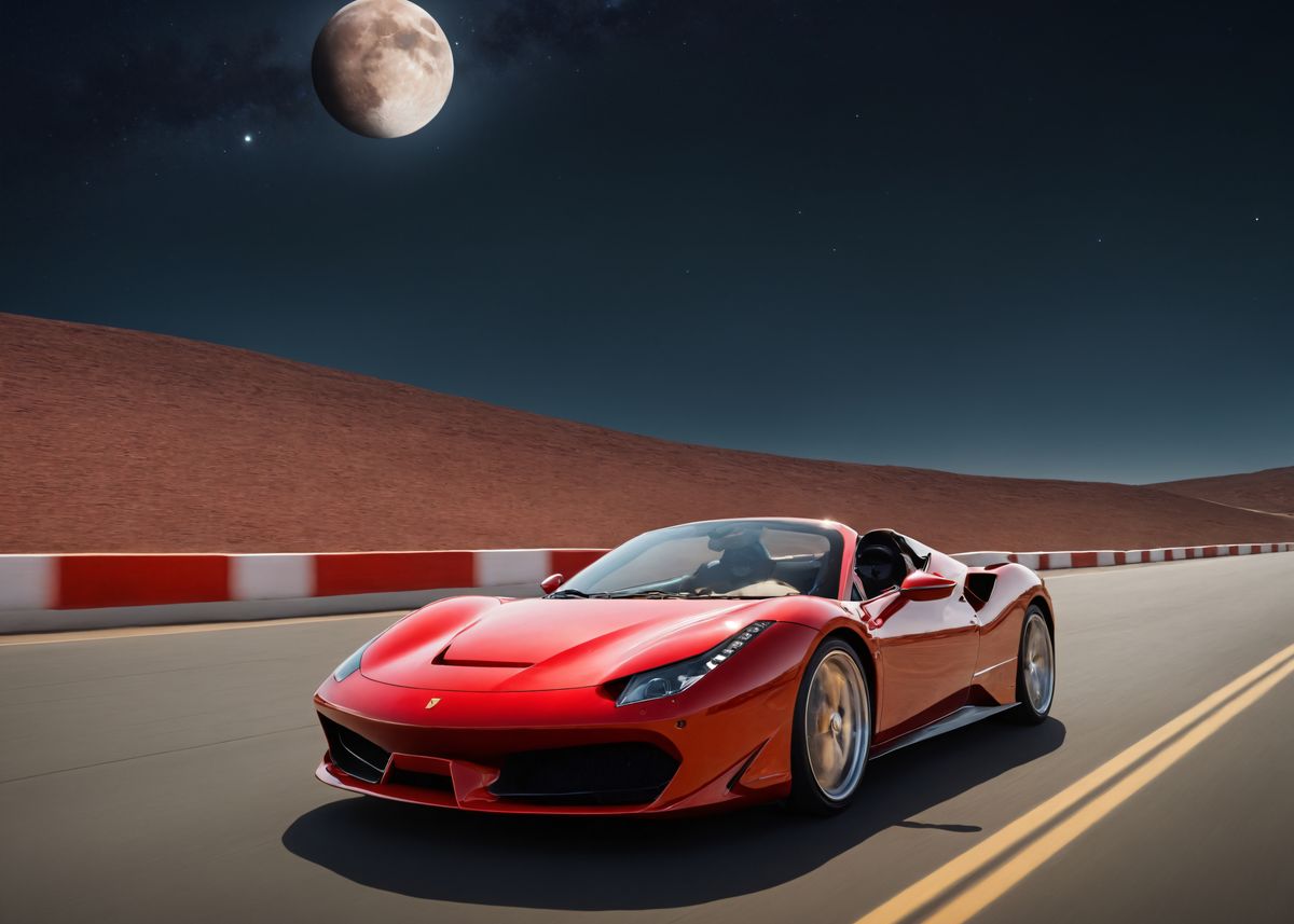 'Red Ferrari Convertible Under Night Sky' Poster, picture, metal print ...