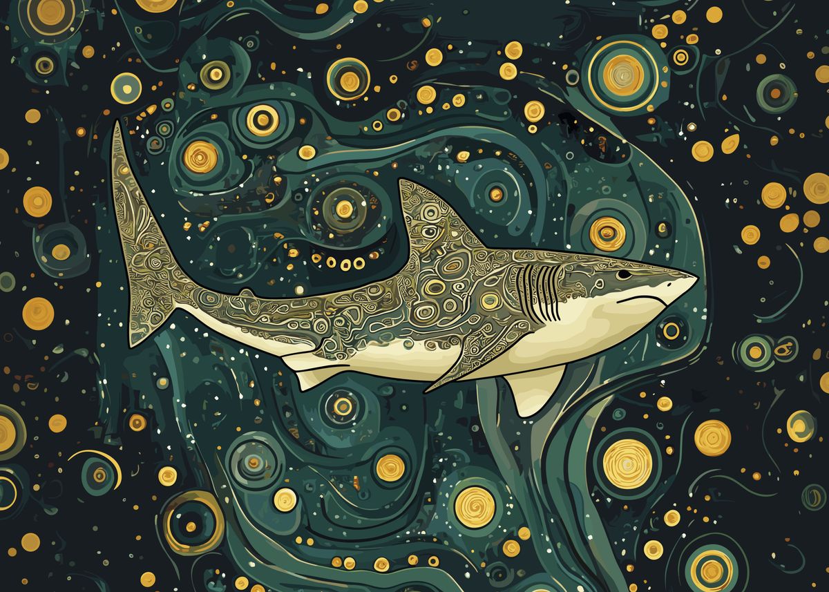 'Shark in Starry Sea' Poster, picture, metal print, paint by Omar Kanan ...