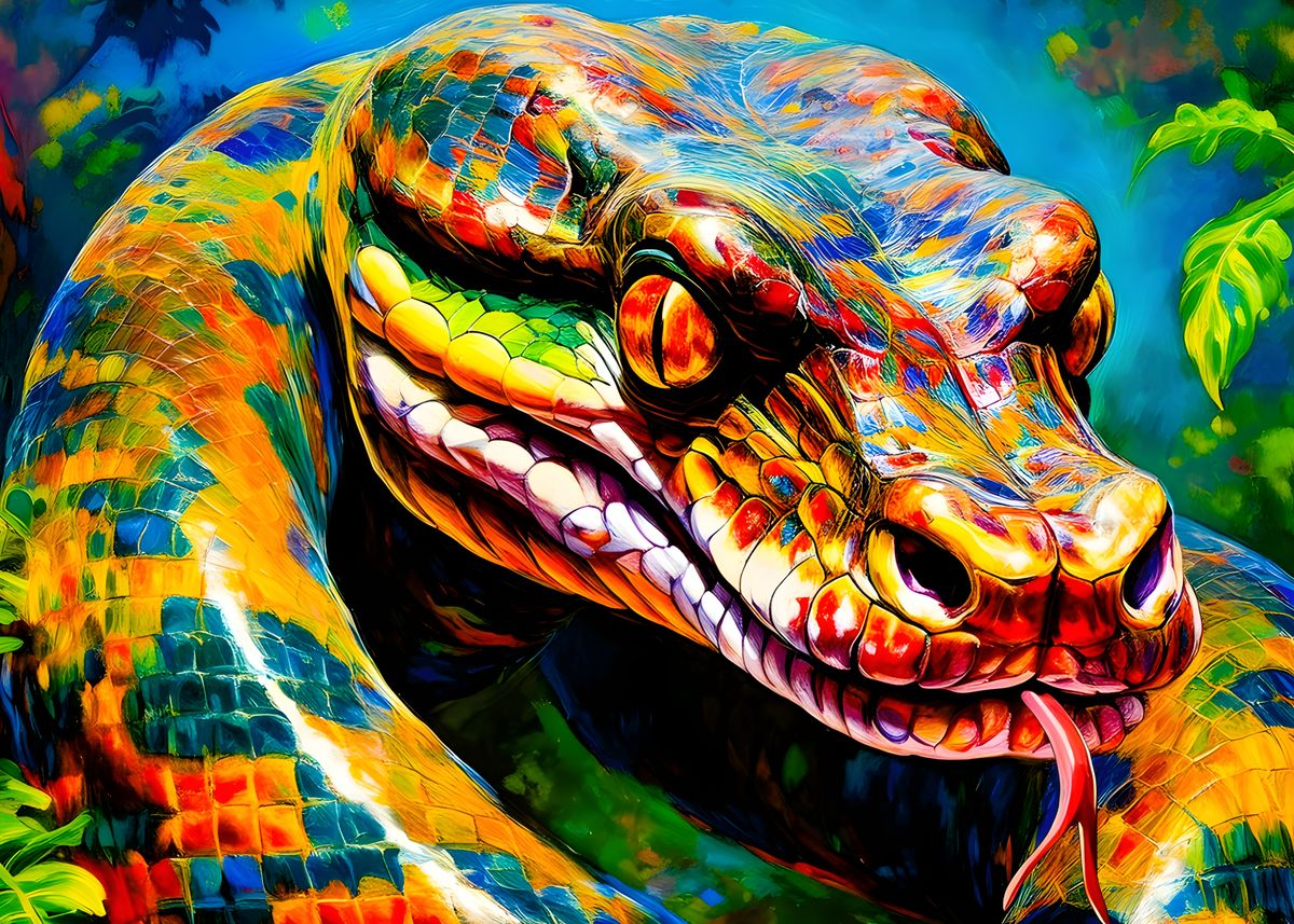 'Fantasy, Rainbow Snake Print' Poster, picture, metal print, paint by ...