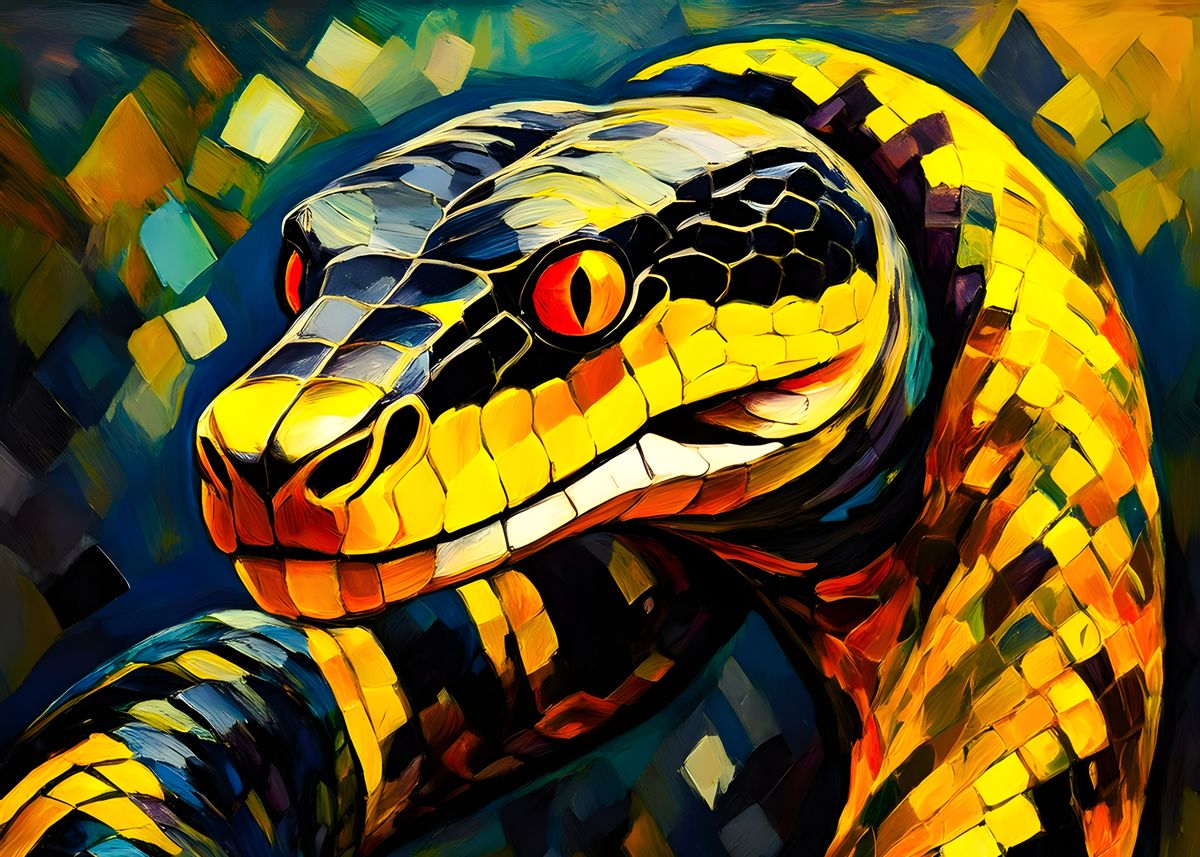 'Fantasy Snake Print' Poster, picture, metal print, paint by YPG | Displate