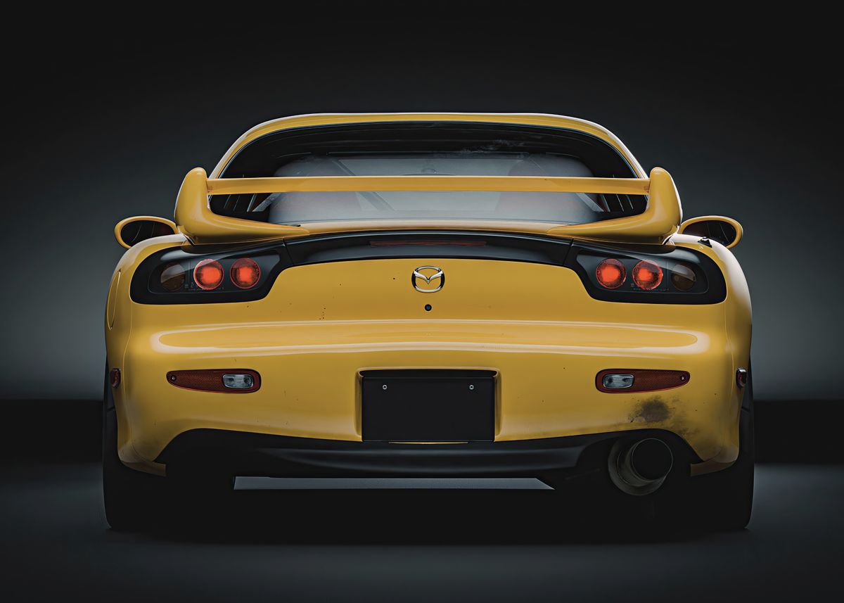 'Yellow Mazda RX-7' Poster, picture, metal print, paint by ALCN | Displate