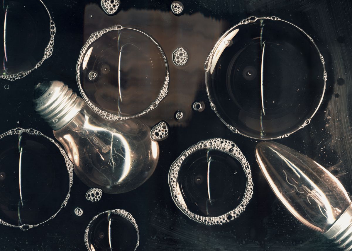 'Burnout. Light bulbs in water photo. ' Poster, picture, metal print ...