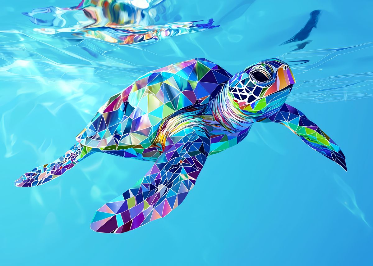 'Colorful Geometric Sea Turtle' Poster, picture, metal print, paint by ...