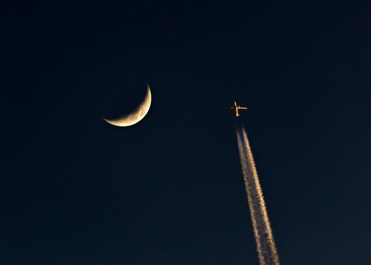 'Crescent Moon and Airplane' Poster, picture, metal print, paint by ...