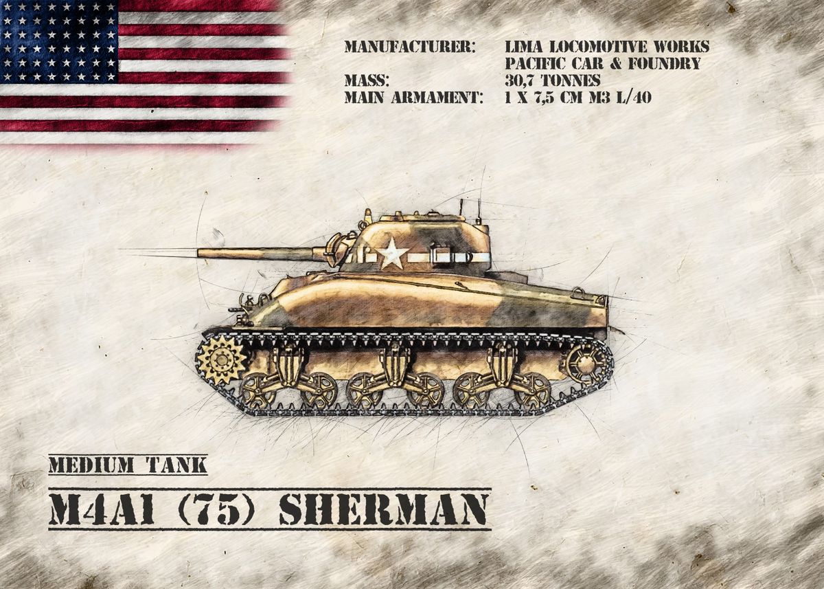 'M4A1 Sherman ' Poster, picture, metal print, paint by Pixxelworks Florian Schaller | Displate