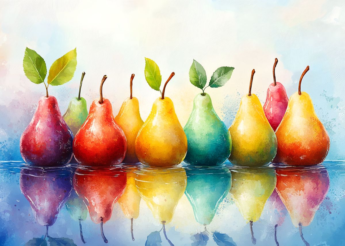 'Rainbow Pears Still Life' Poster, picture, metal print, paint by AI ...