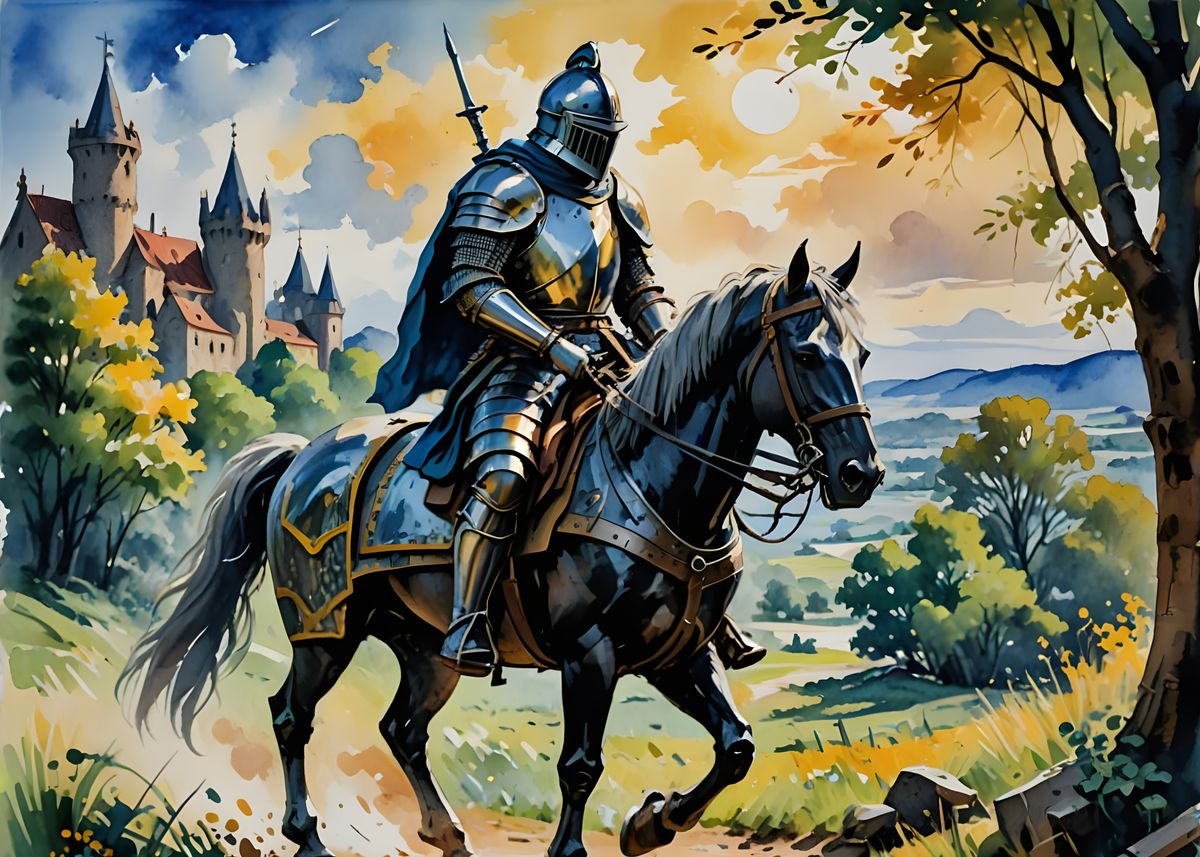 'Medieval Knight on Horseback' Poster, picture, metal print, paint by ...