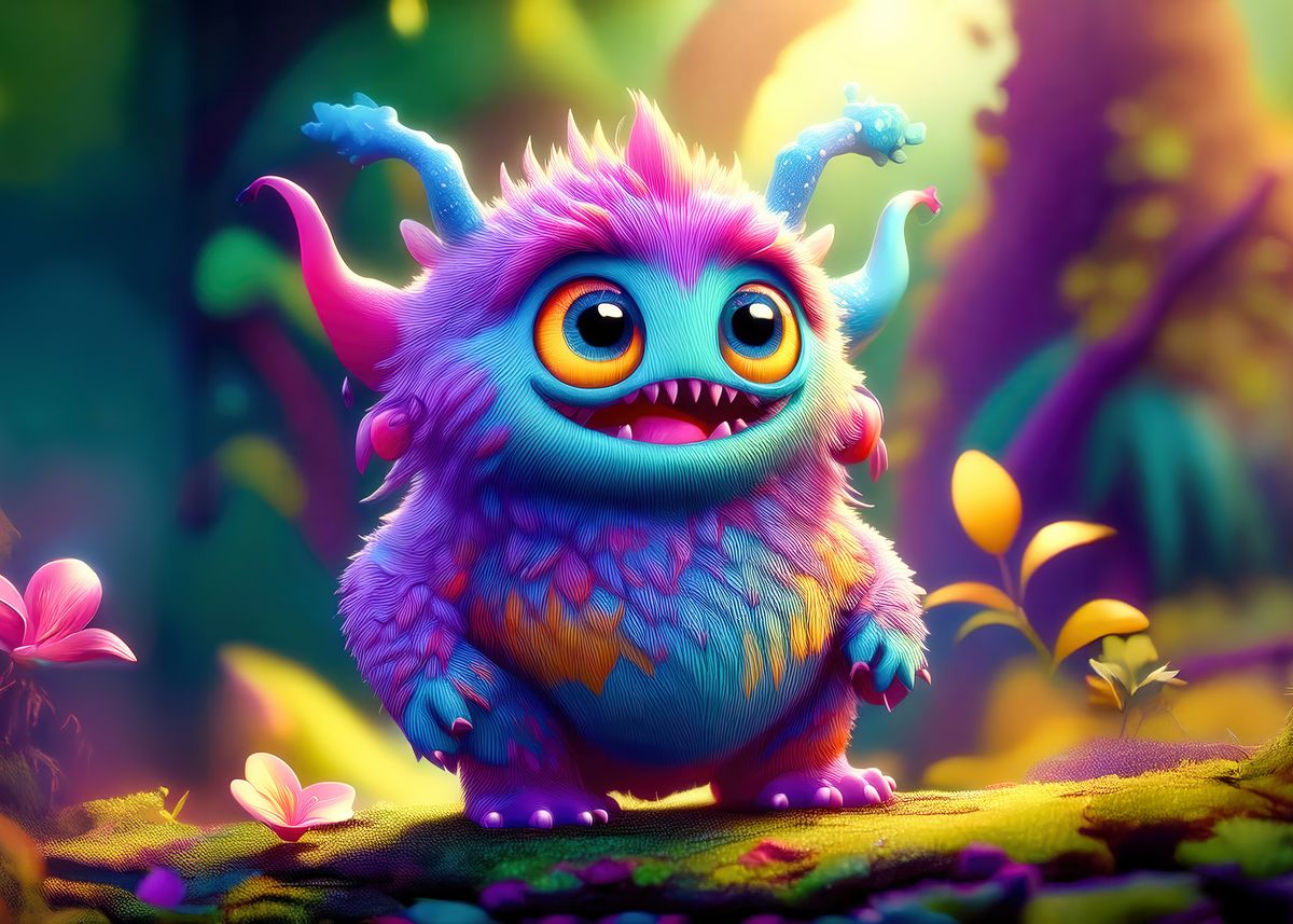 'Cute Fuzzy Monster' Poster, picture, metal print, paint by Christiane ...