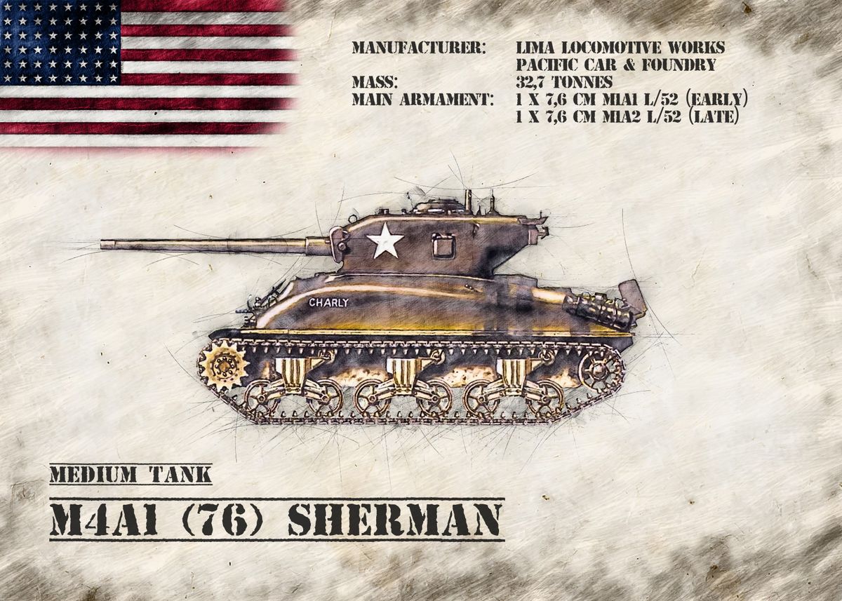 'M4A1 Sherman' Poster, picture, metal print, paint by Pixxelworks ...
