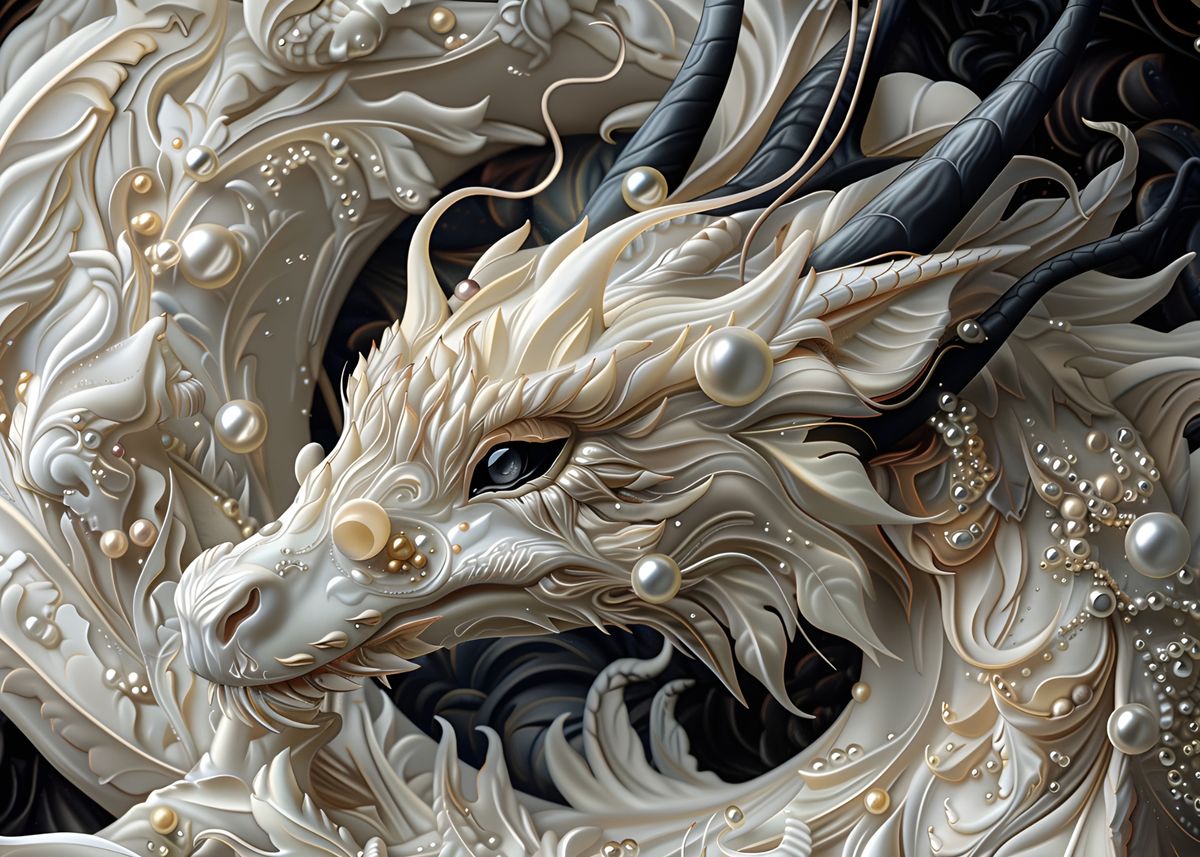 'White Dragon with Pearls' Poster, picture, metal print, paint by ...
