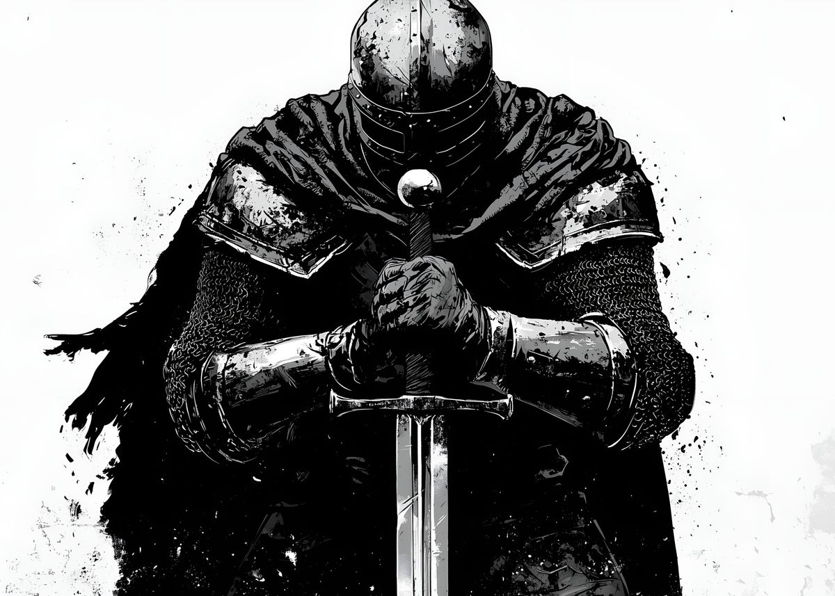 'Dark Knight with Sword' Poster, picture, metal print, paint by ...