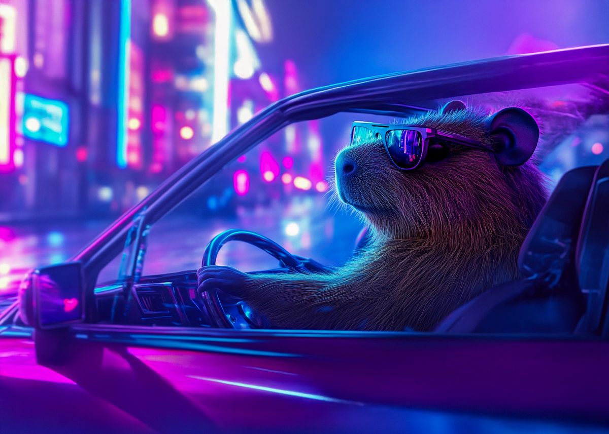 'Capybara in a Car' Poster, picture, metal print, paint by Art and Roam ...