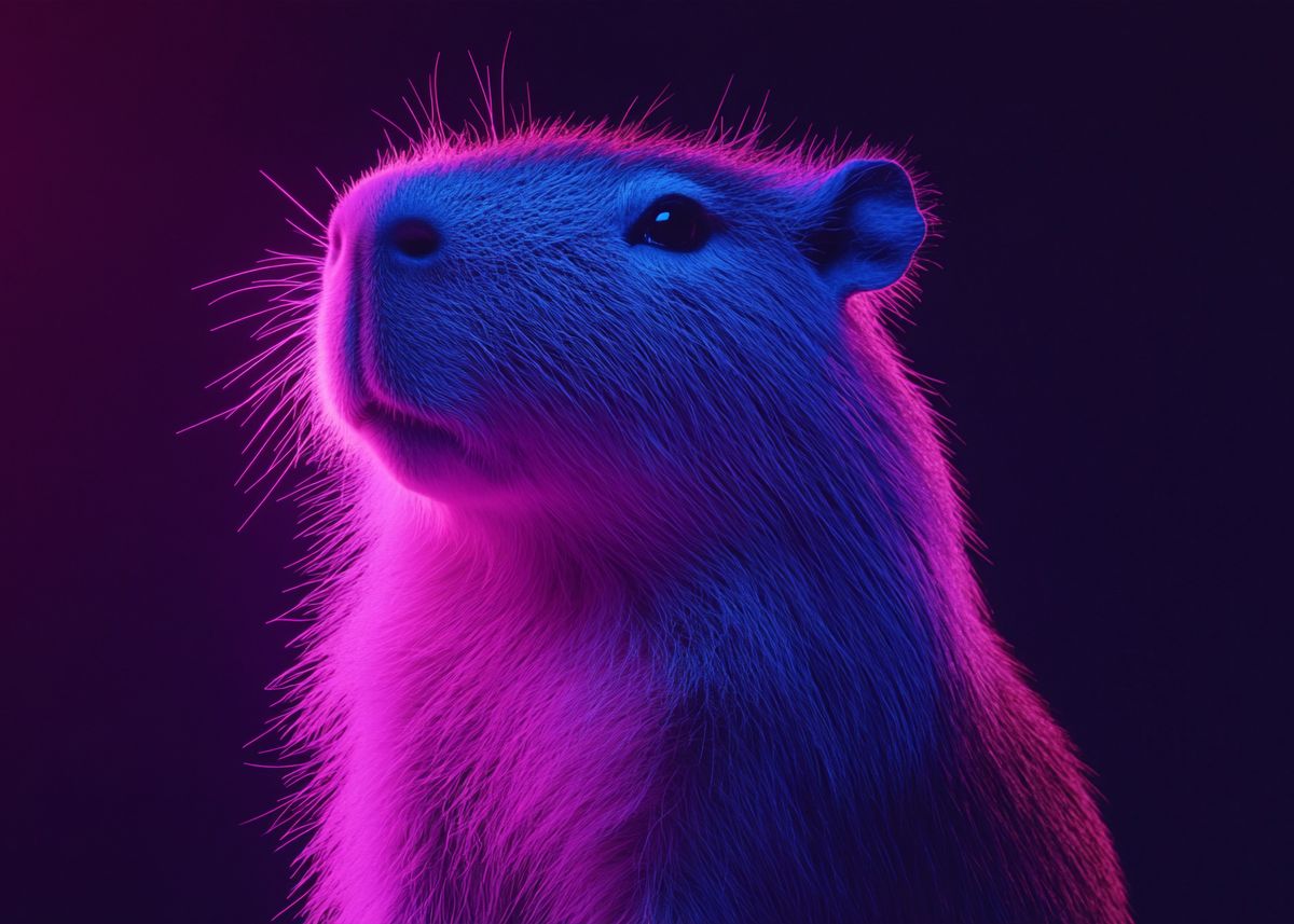 'Capybara in Neon Lights' Poster, picture, metal print, paint by Night ...