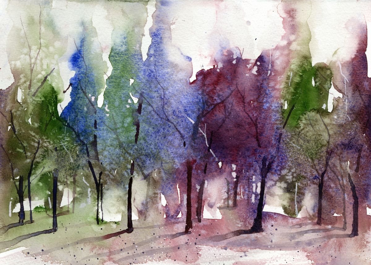 'Watercolor Forest Scene' Poster, picture, metal print, paint by Ryan ...