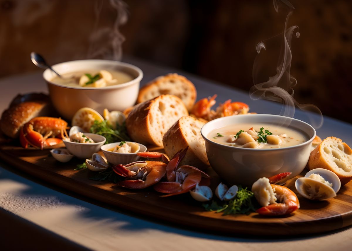 'Seafood Chowder with Bread' Poster, picture, metal print, paint by VR ...