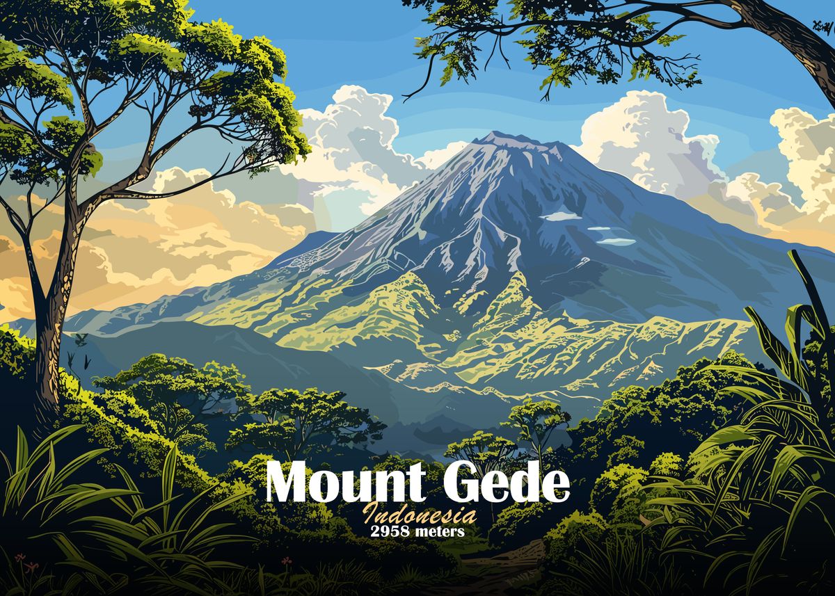 'Mount Gede, Indonesia' Poster, picture, metal print, paint by Mason Clark | Displate