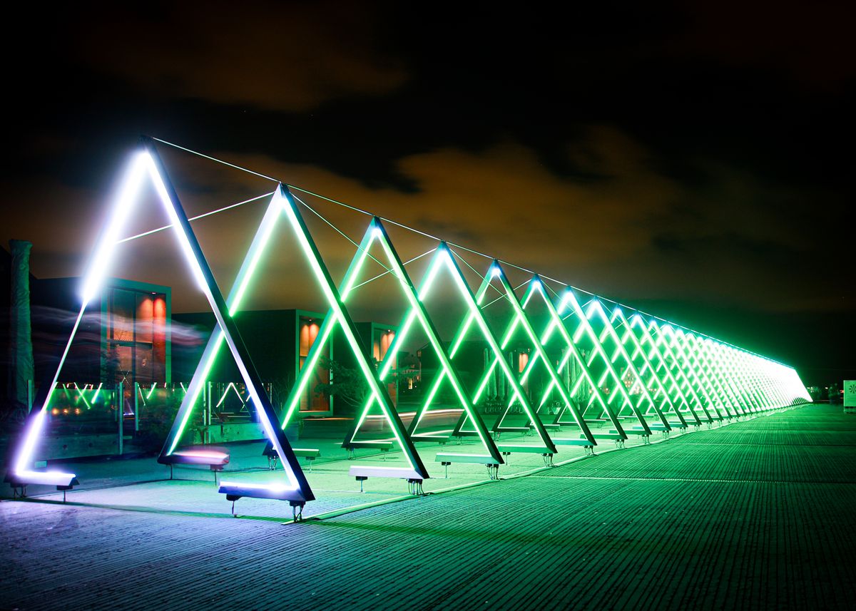 'Neon Triangle Installation' Poster, picture, metal print, paint by ...