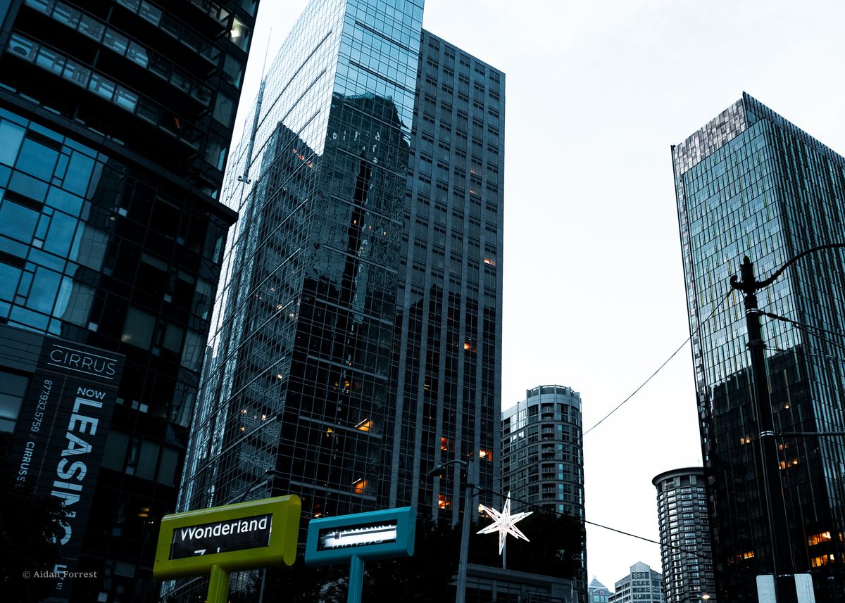 'Seattle Cityscape with Skyscrapers' Poster, picture, metal print ...
