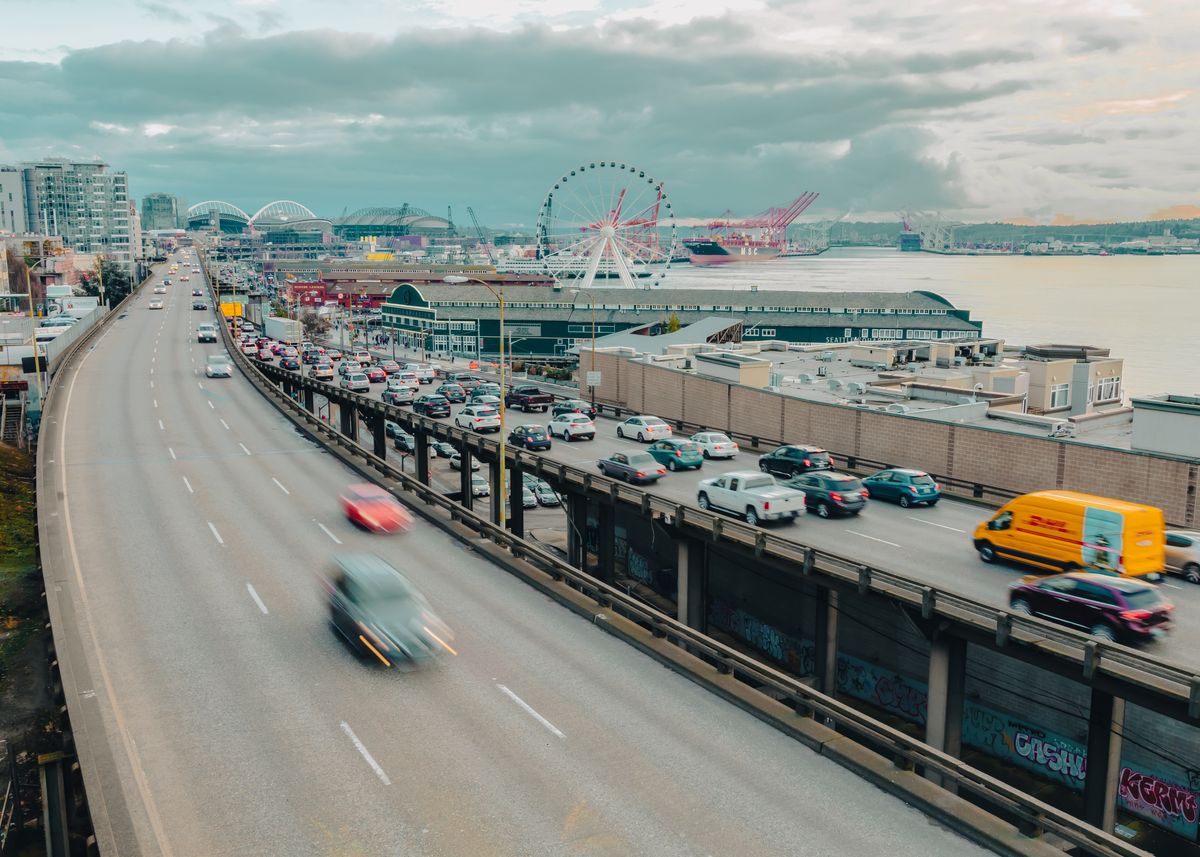 'Seattle Highway View' Poster, picture, metal print, paint by Jonathan ...