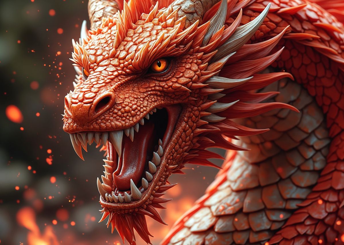 'Fiery Red Dragon Portrait' Poster, picture, metal print, paint by ...