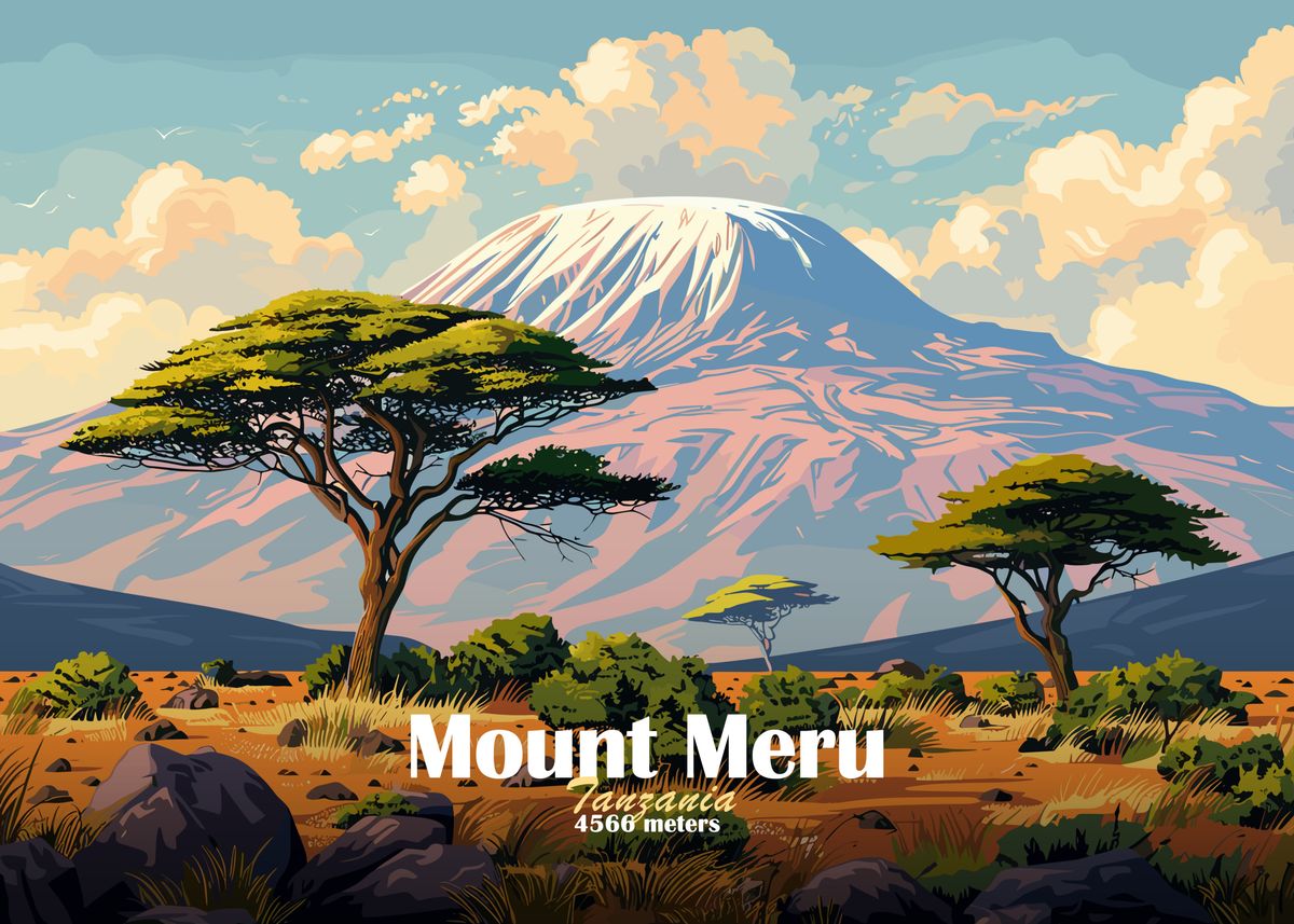 'Mount Meru, Tanzania' Poster, picture, metal print, paint by Mason ...