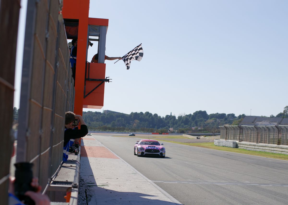 'Race Car Crossing Finish Line' Poster, picture, metal print, paint by ...