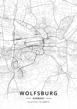 'Wolfsburg Germany' Poster, picture, metal print, paint by Designer Map ...