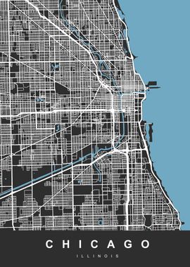'Chicago Map Black' Poster, picture, metal print, paint by UrbanMaps ...
