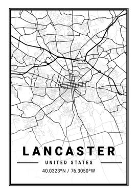 'Lancaster Light City Map' Poster, picture, metal print, paint by Tien ...