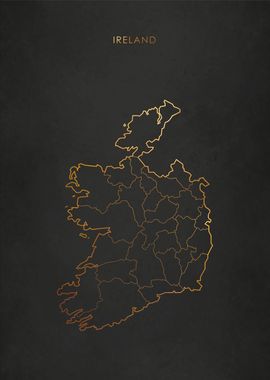 'Gold Ireland Map' Poster, picture, metal print, paint by aio | Displate