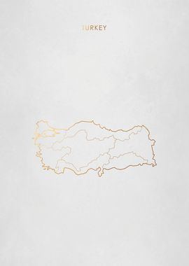 'Gold Turkey Map' Poster, picture, metal print, paint by aio | Displate