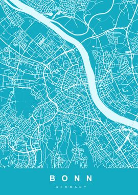 'Bonn Map Germany Aqua' Poster, picture, metal print, paint by ...