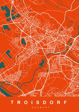 'Troisdorf Map Germany' Poster, picture, metal print, paint by ...