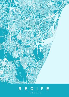 'Recife Map Art Brasil' Poster, picture, metal print, paint by ...