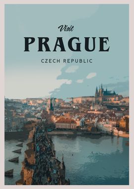 'Visit Prague' Poster, picture, metal print, paint by Mercury Club ...