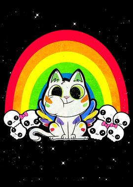 'Kidcore Cat Kawaii Skull' Poster, picture, metal print, paint by ...