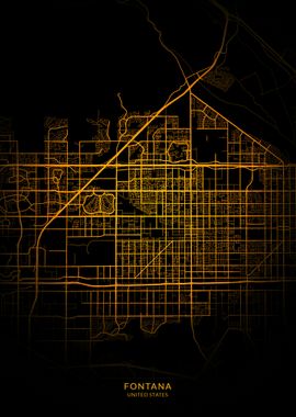 'Fontana City Map Gold' Poster, picture, metal print, paint by Trulaf Design | Displate