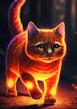 'Orange Light Cat' Poster, picture, metal print, paint by Muh Asdar ...