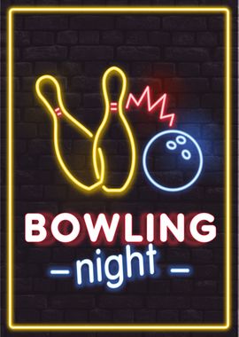 'Neon Light Bowling Night' Poster, picture, metal print, paint by ...
