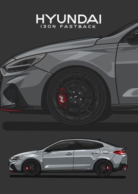 'hyundai i30n fastback grey' Poster, picture, metal print, paint by ...