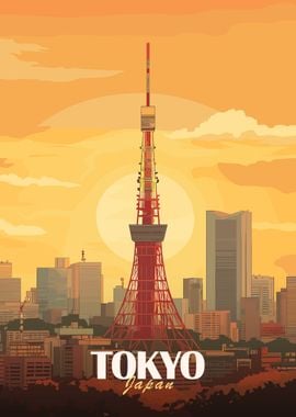 'Tokyo Tower Sunset' Poster, picture, metal print, paint by Mason Clark ...