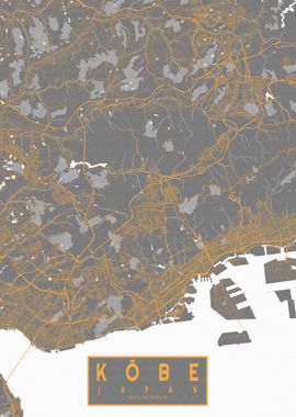 'Kobe City Map Japan Bauhaus' Poster, picture, metal print, paint by ...
