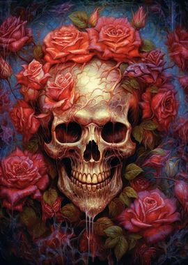 'Skull and Roses' Poster, picture, metal print, paint by ...